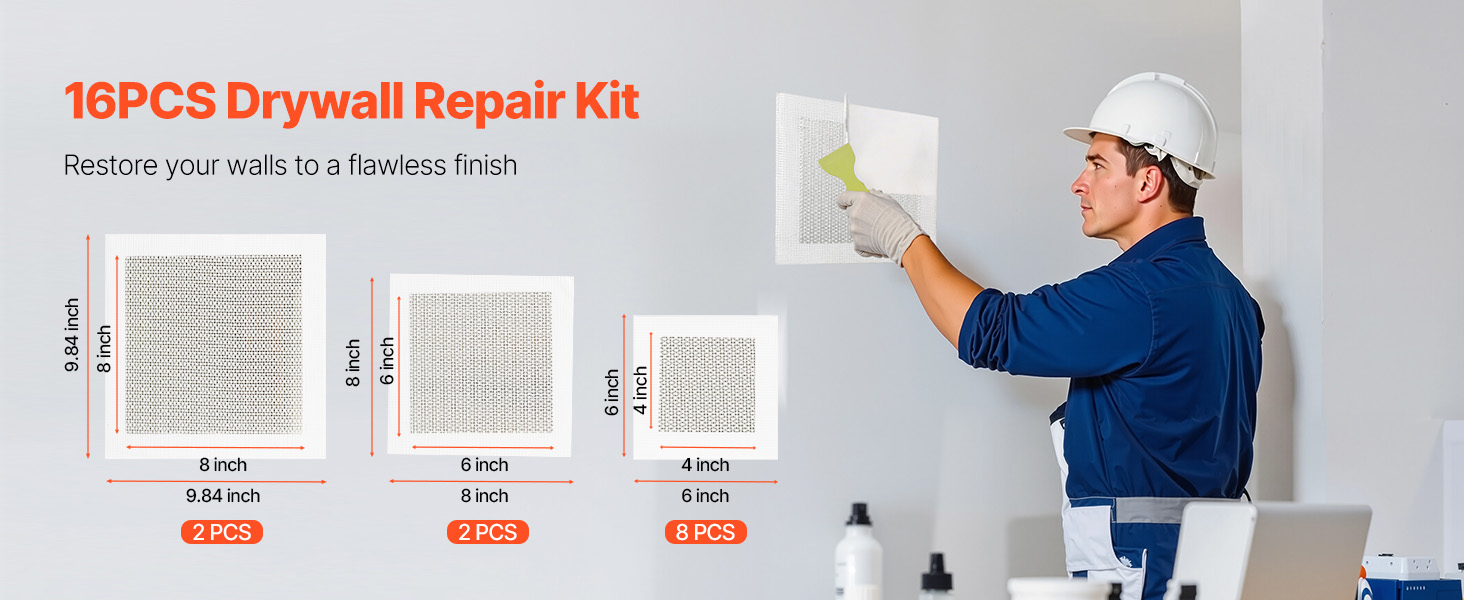 16PCS Drywall Repair Kit 4/6/8-inch Self-Adhesive Dry Wall Repair Patch ...