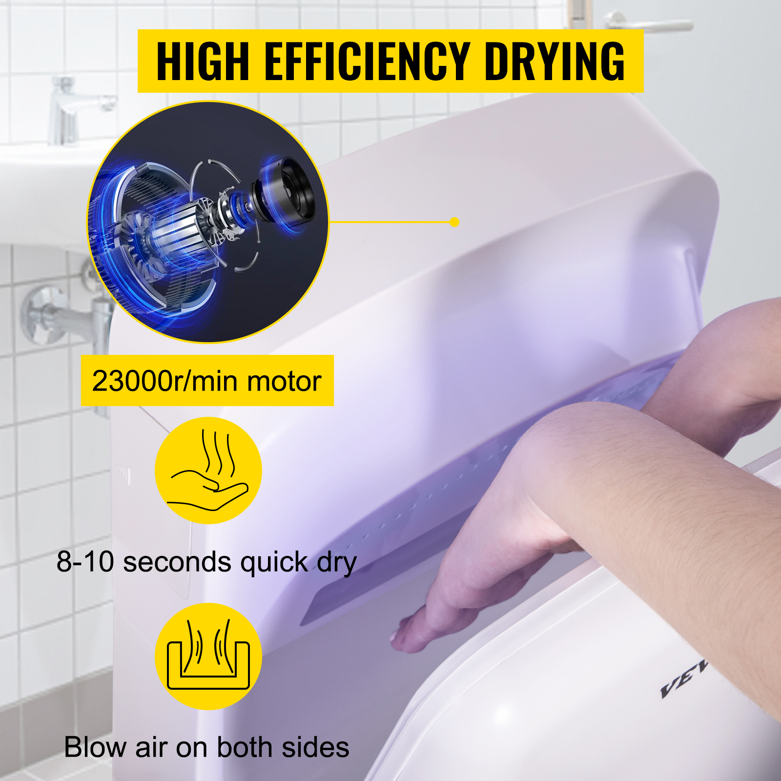 VEVOR Jet Hand Dryer Blade Hand Dryer Automatic High Speed for Washroom ...