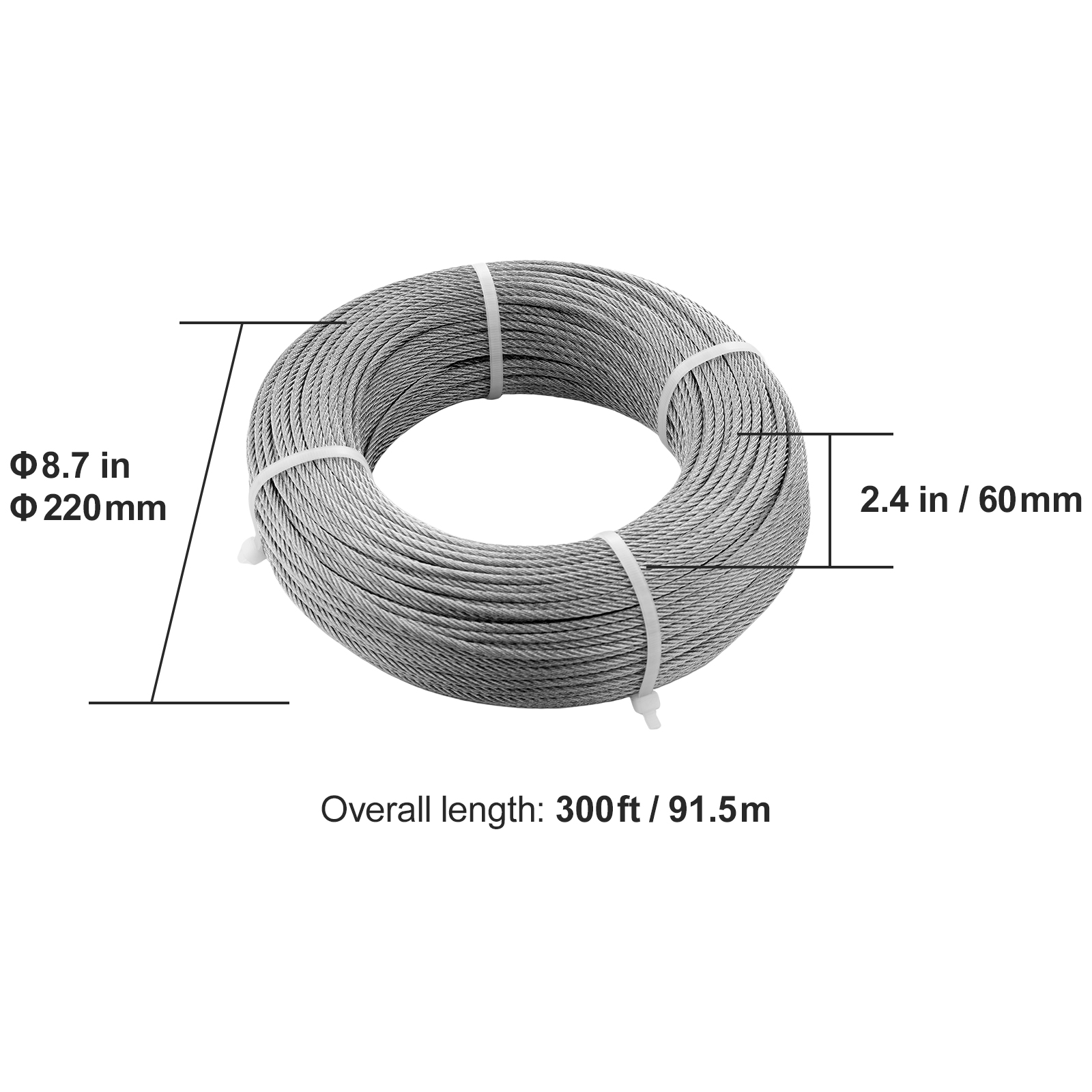 Mophorn T316 Deck Railing Cable, 1/8" Stainless Steel Wire Rope 300 ft with Cutter Kit, 7x7 ...