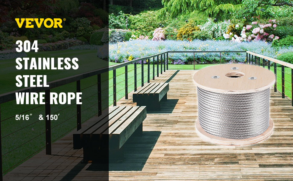 T304 Stainless Steel Cable Wire Rope,5/16",7x19,150ft Lifting Aircraft ...