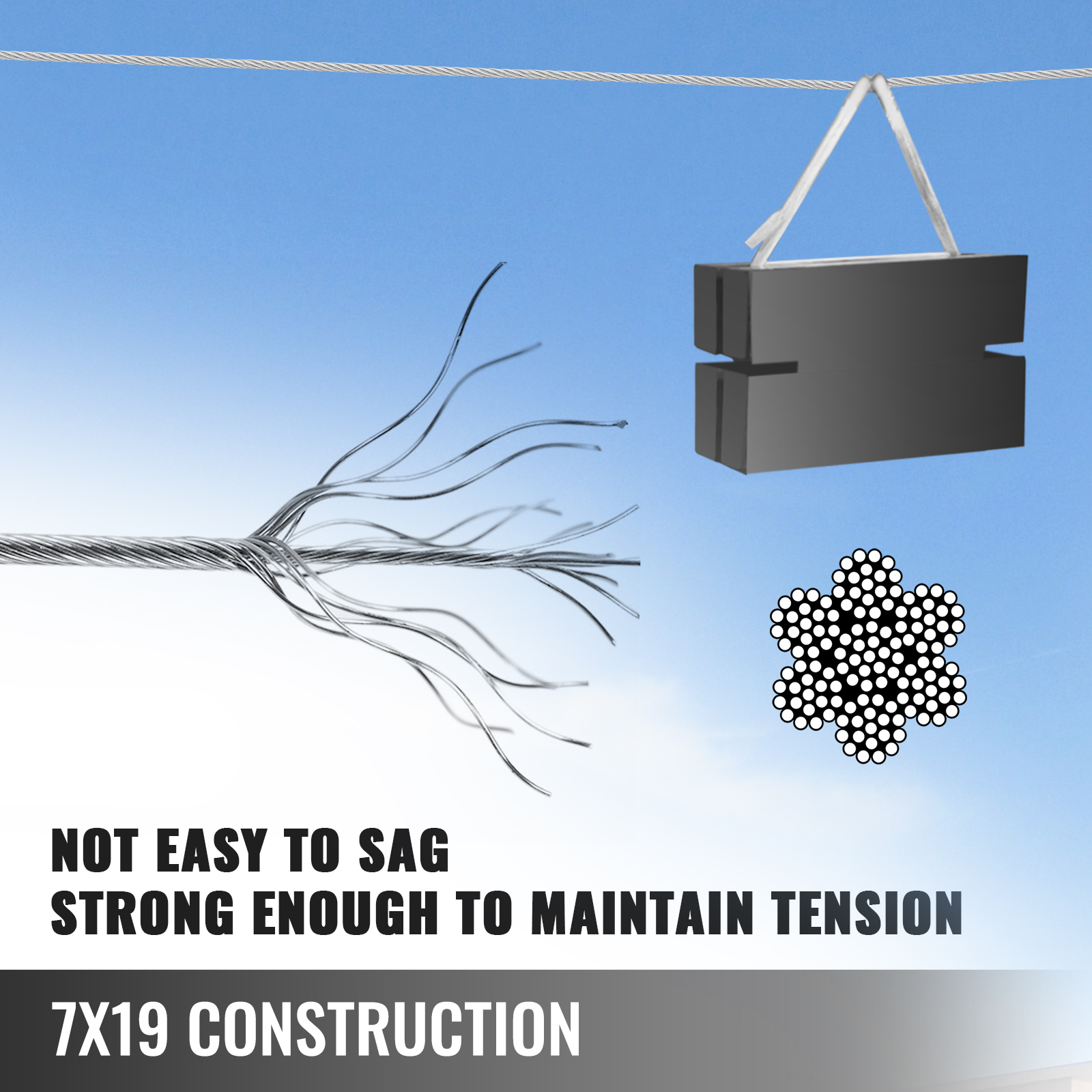 VEVOR Stainless Steel Cable Railing 3/8"x 100ft, Wire Rope 304 Marine ...