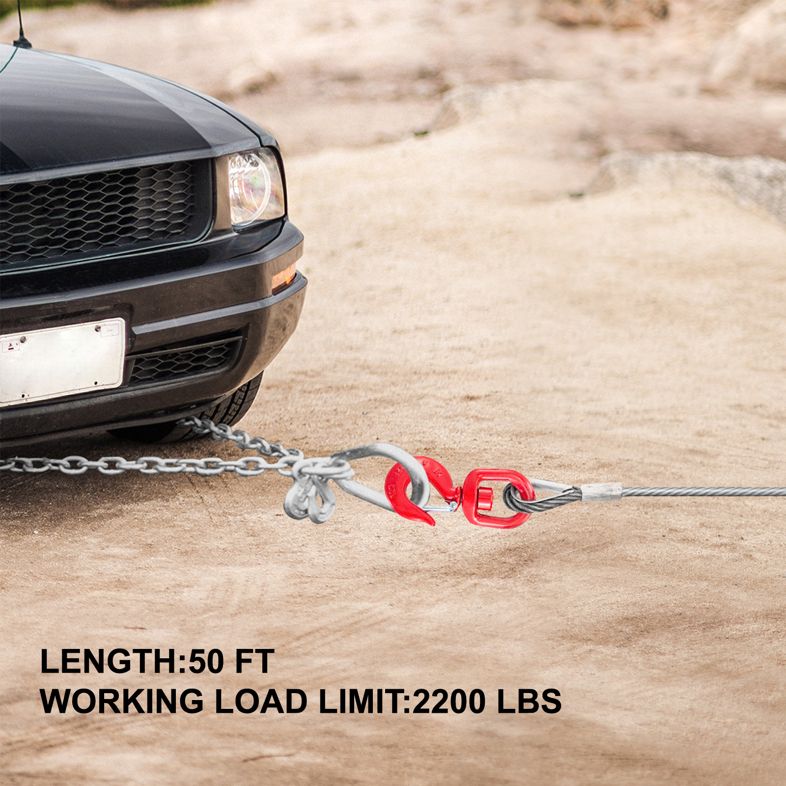 Fiber Core Winch Cable 1/4" X 50' With Self Locking Hook 2200 Lbs Wire ...