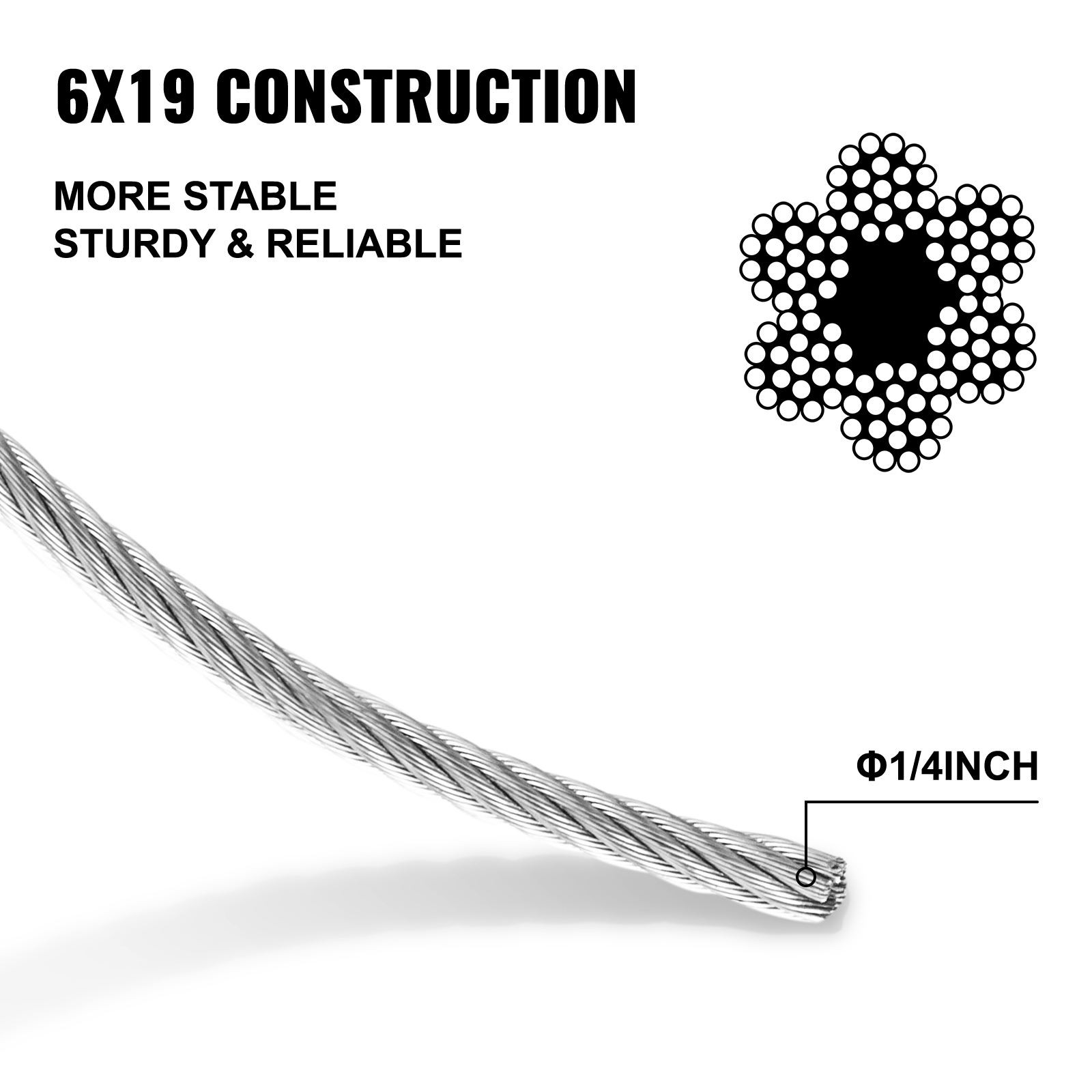 Fiber Core Winch Cable 1/4" X 50' With Self Locking Hook 2200 Lbs Wire ...