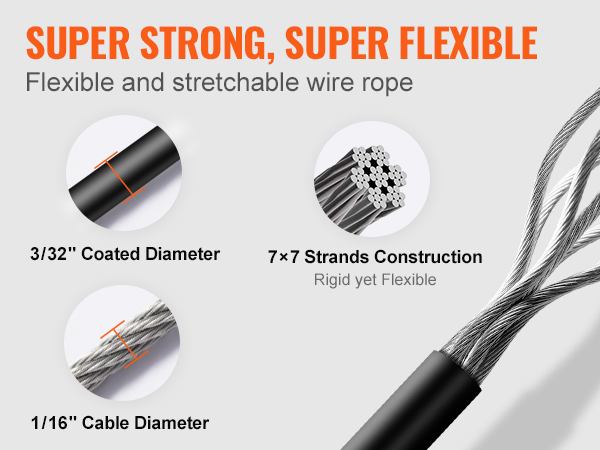 VEVOR Vinyl Coated Wire Rope Kit, 3/32 Cable Through 1/16 Diameter ...