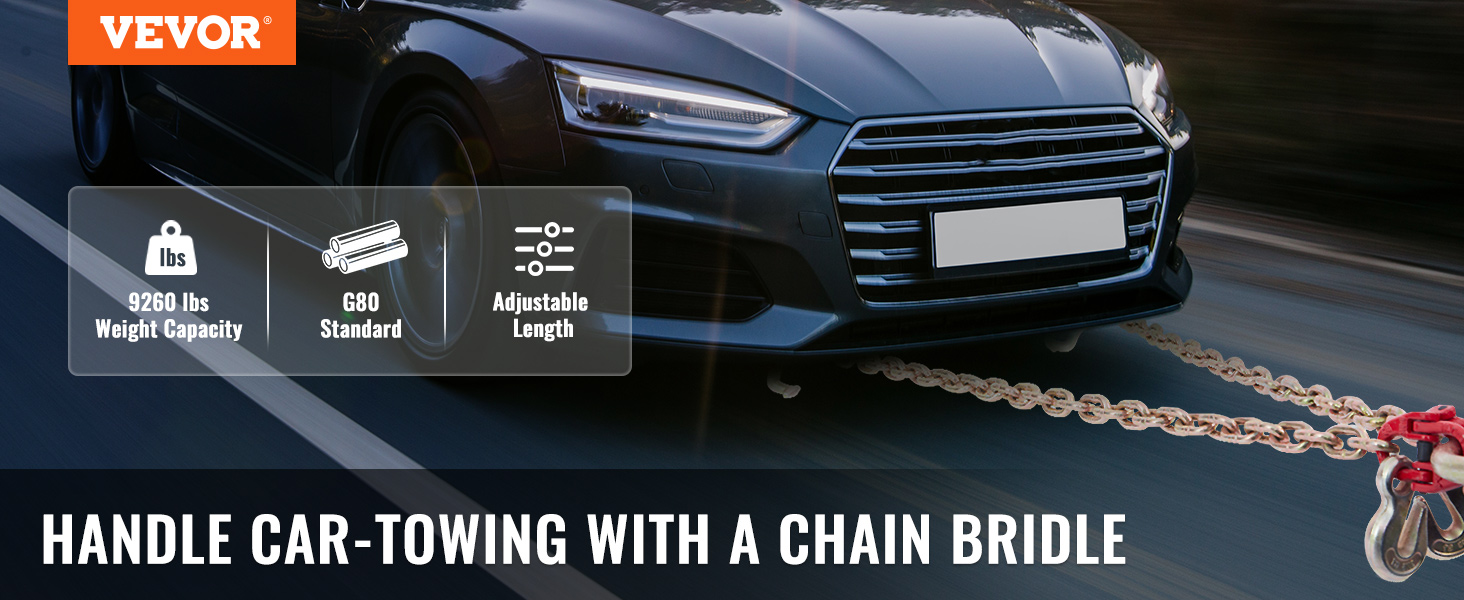 VEVOR V-Chain Bridle, 9620 lbs Working Load Limit, 5/16'' x 3' G80 Tow ...