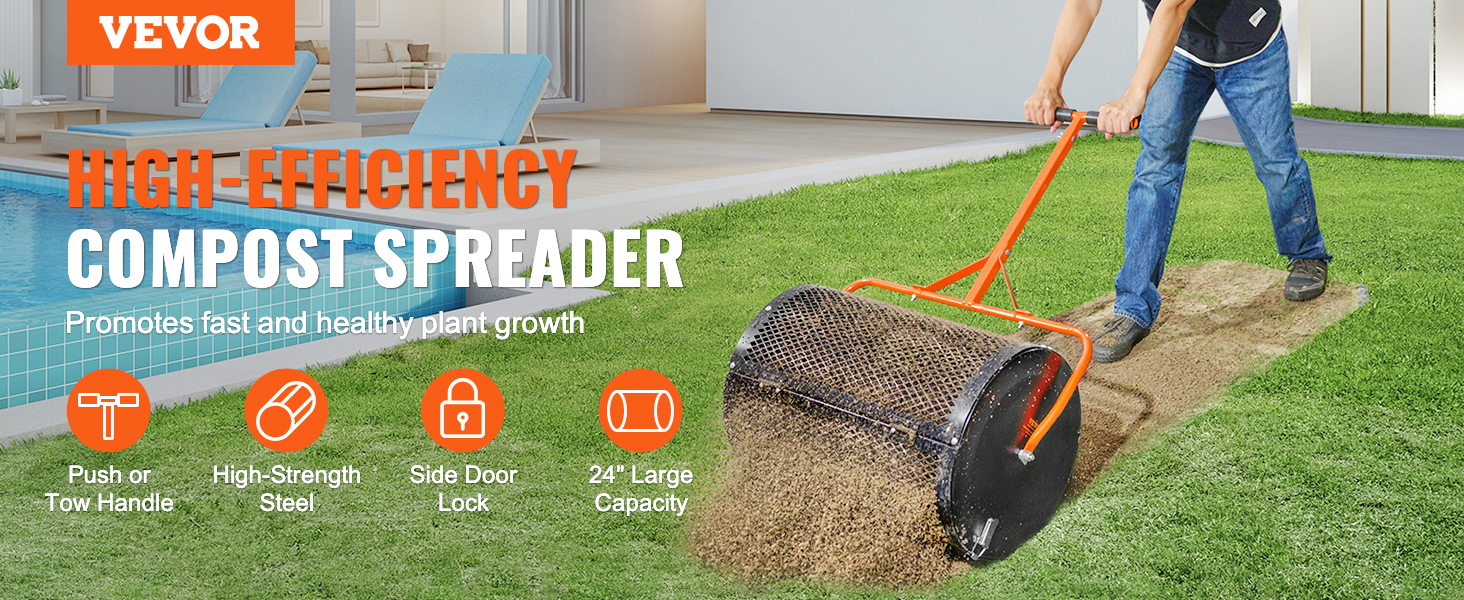 Épandeur de compost VEVOR 24" Épandeur de mousse de tourbe Épandeur de ...