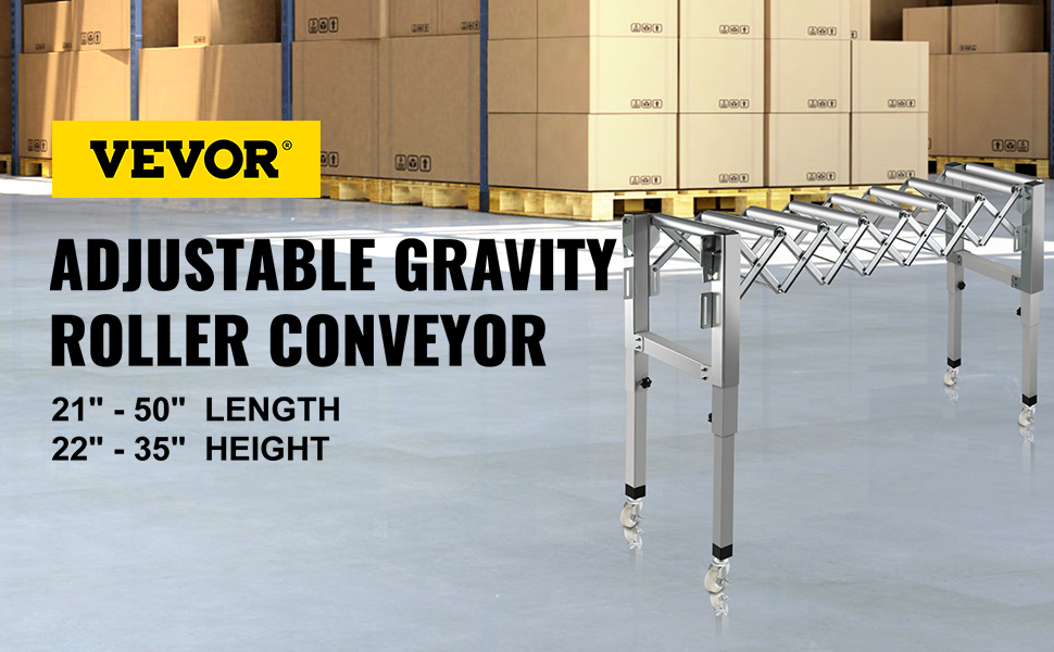 VEVOR Adjustable Gravity Conveyor Roller 21-50" Length 22-35" Height ...