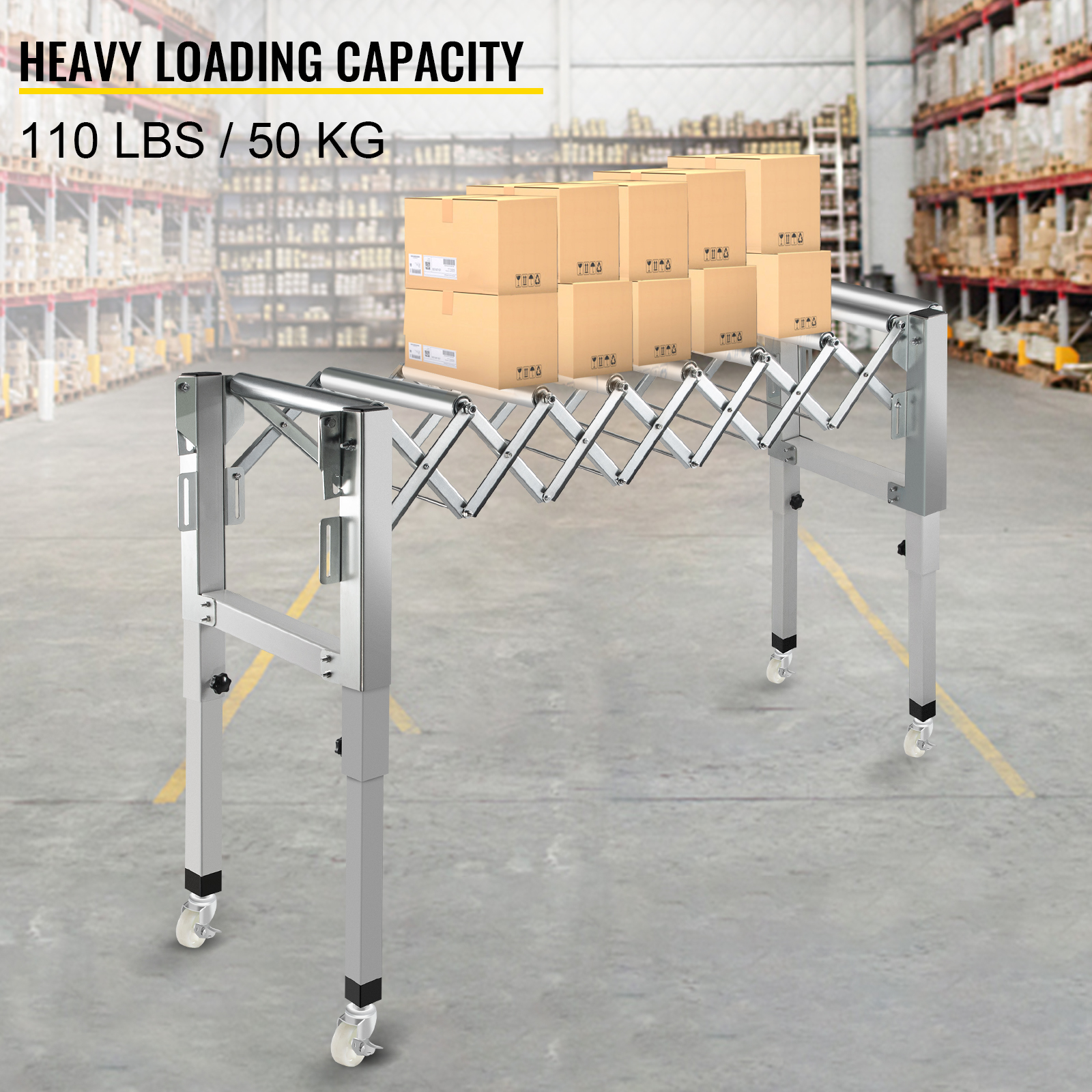 VEVOR Adjustable Gravity Conveyor Roller 27-45" Length 21-33" Height ...