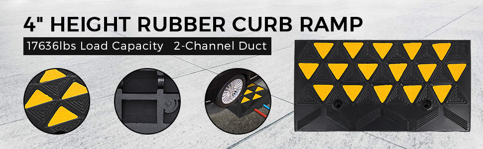 4" Height Heavy Duty Rubber Curb Ramp Load Capacity High Visibility ...