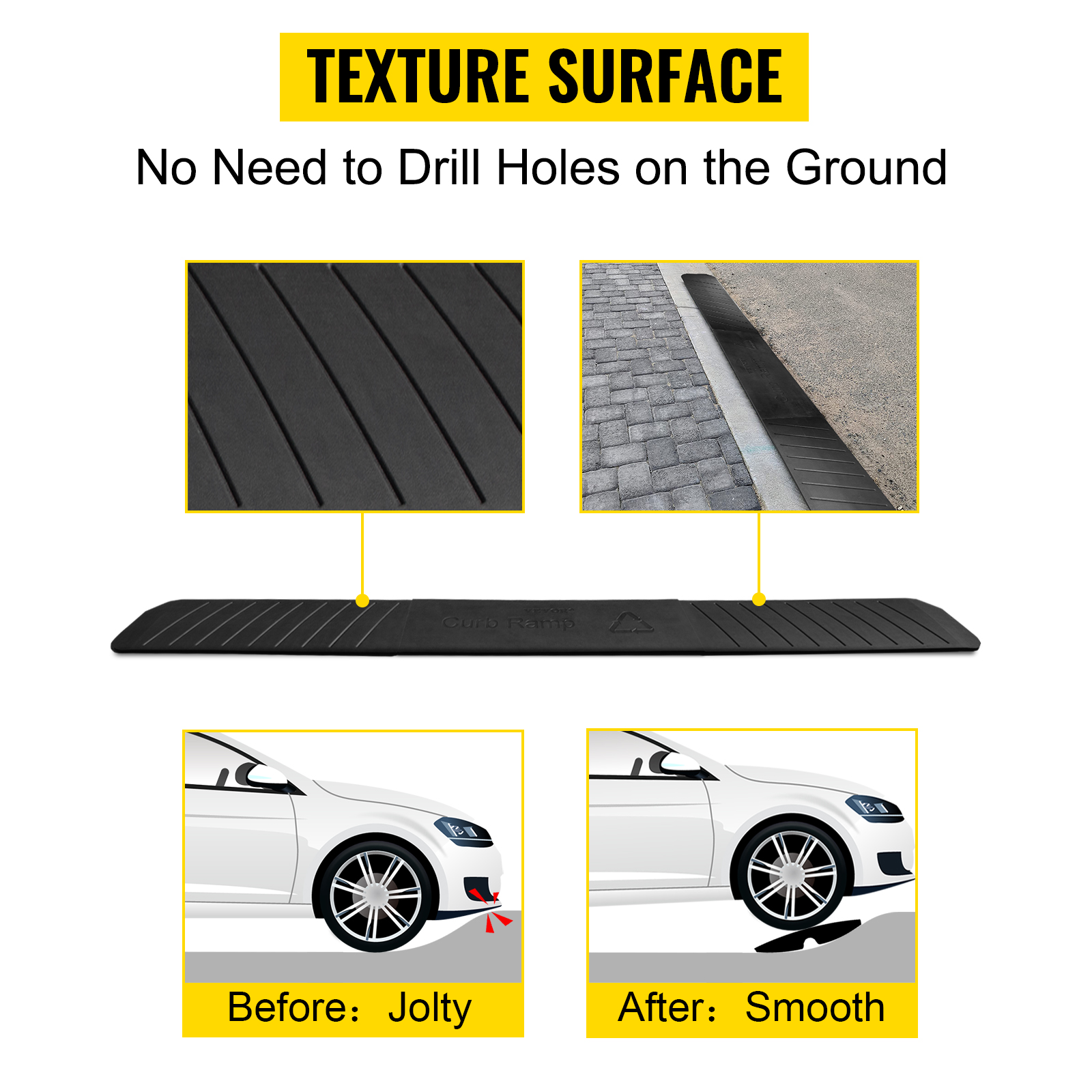 VEVOR 3 Pack Curb Ramp,Rubber Driveway Ramps, Heavy Duty 32000 lbs ...