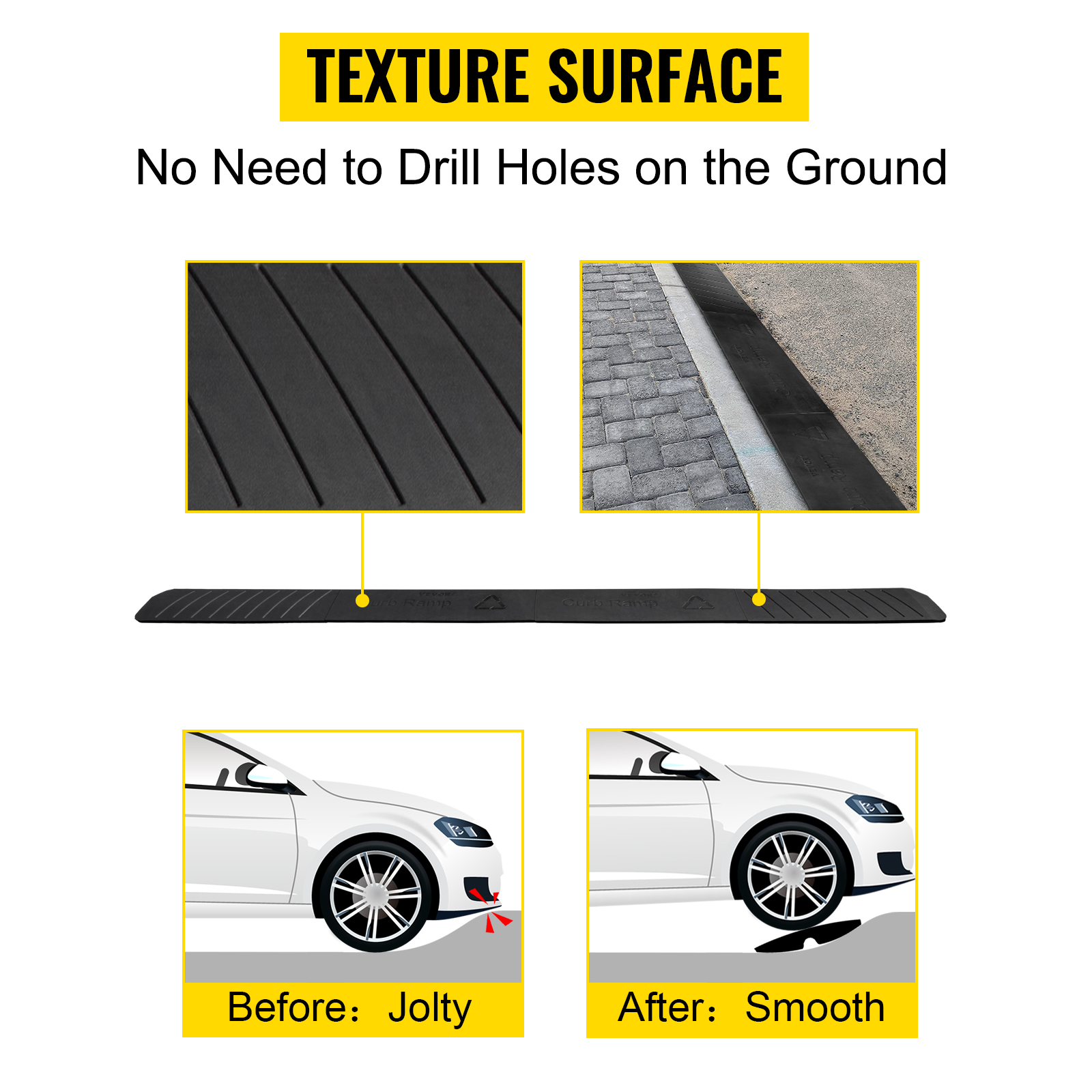 VEVOR Curb Ramp, 5 Pack Rubber Driveway Ramps, Heavy Duty 32000 lbs ...