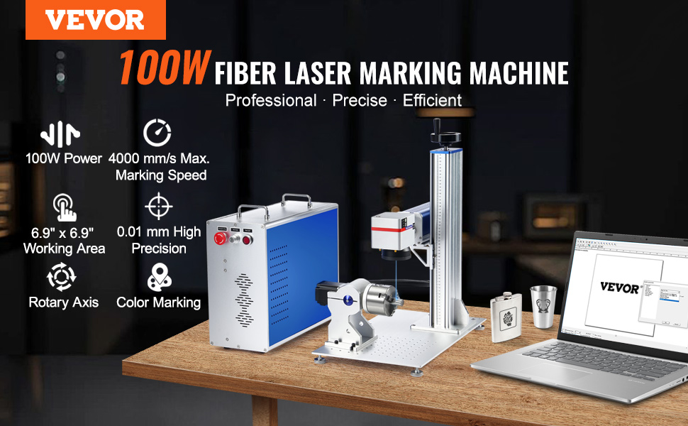 VEVOR Fiber Laser Marking Machine 100W Color Marking Engraver with ...