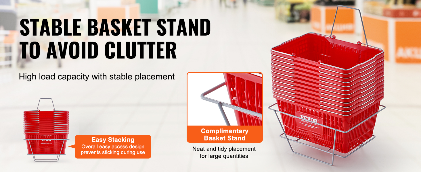 VEVOR Shopping Basket, Set of 12, 21L Durable Plastic Grocery Basket ...