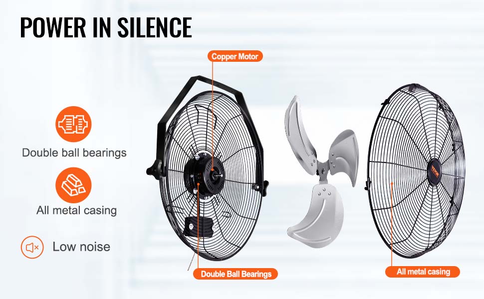 VEVOR Wall Mount Fan, 2 PCS 18 inch Manual 360-Degree Tilt Adjustment ...