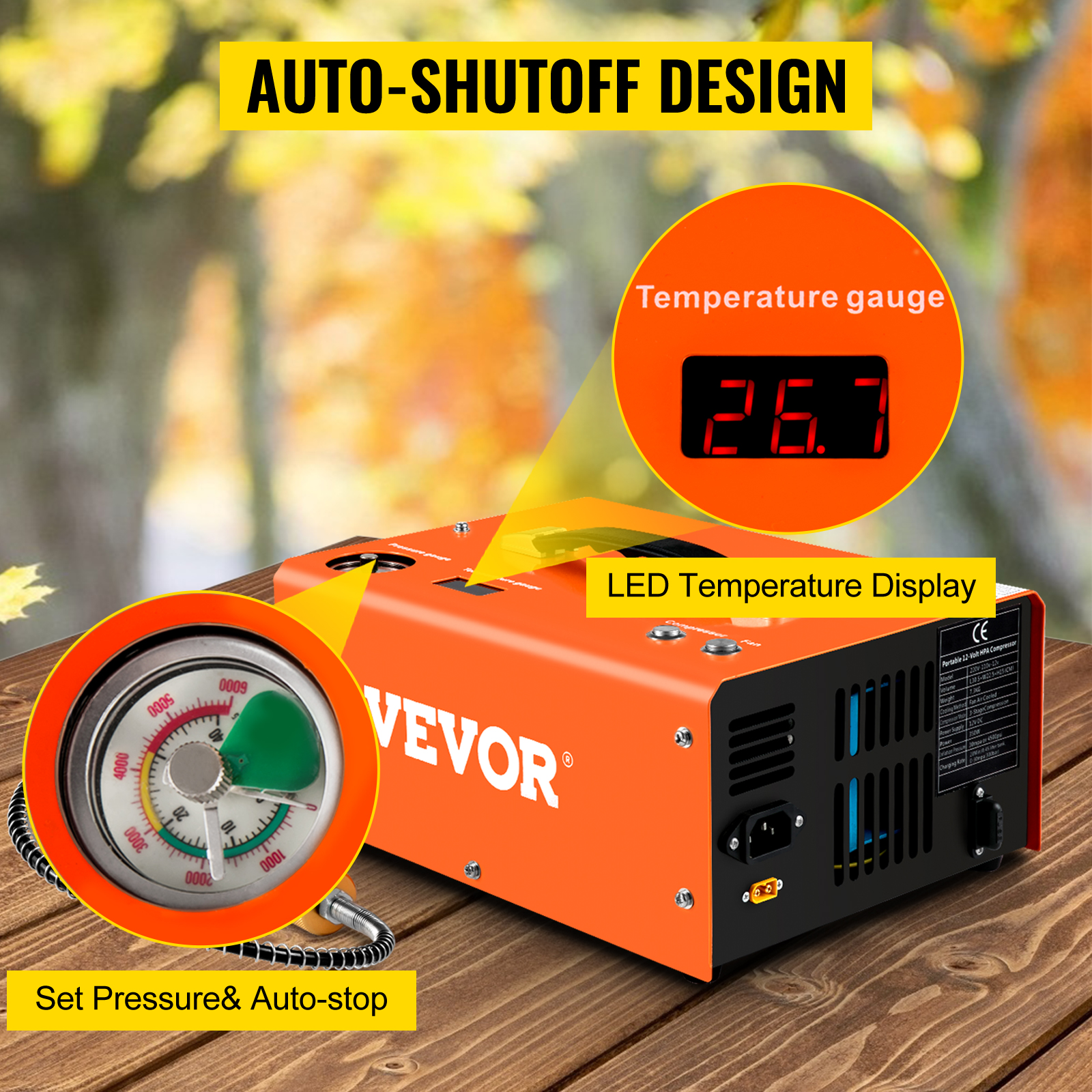 VEVOR PCP Air Compressor Portable Scuba Compressor 4500Psi Auto-Stop ...