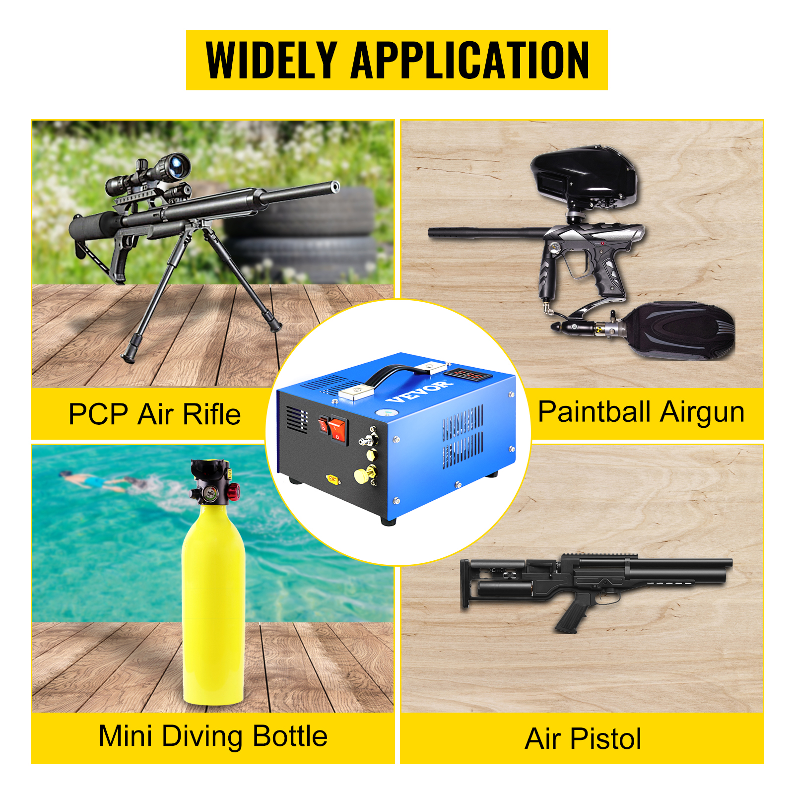 VEVOR PCP Air Compressor Scuba Compressor 4500PSI Manual-Stop 12V/220V ...