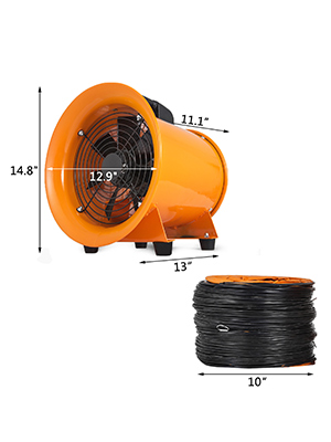 VEVOR Utility Blower Fan 10 inch with 10M Duct Hose,250MM Portable ...