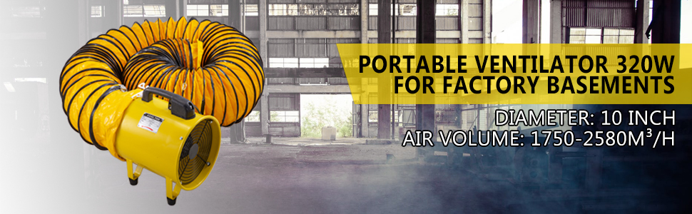 VEVOR Portable Ventilator 10”Portable Ventilation Fan 1750-2800m3/h ...