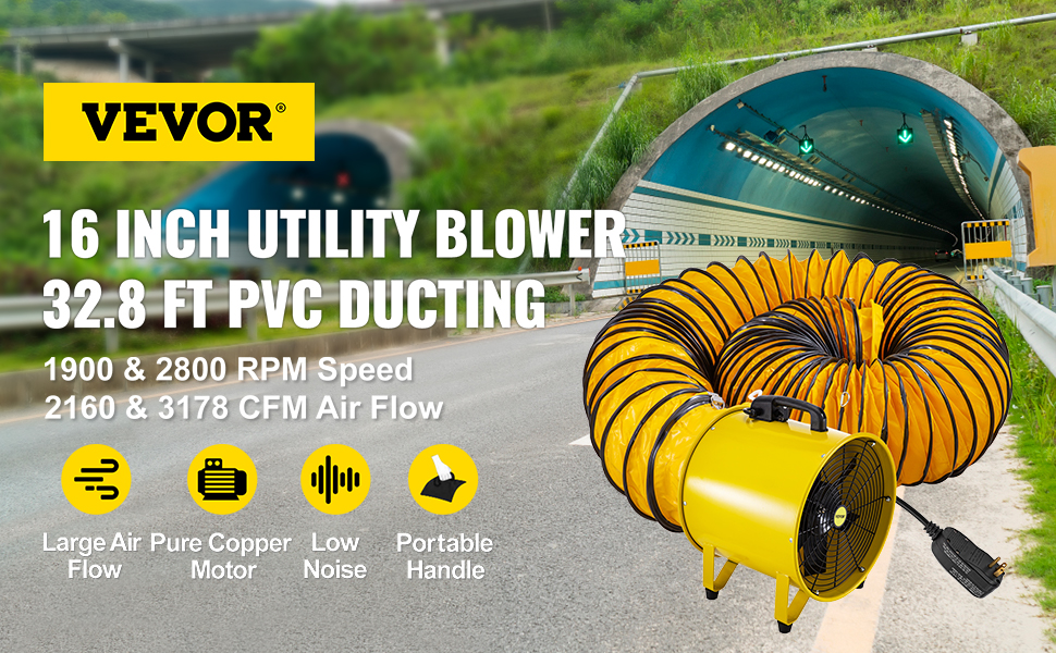 VEVOR Utility Blower Fan, 16 inch, 1900/2800 RPM Speed Portable ...
