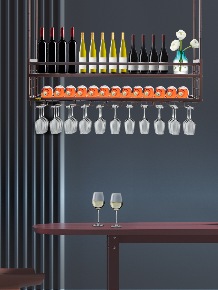 VEVOR Industrial Vintage Metal Bar Wine Glass Hanging Rack 46.9x11.8in ...