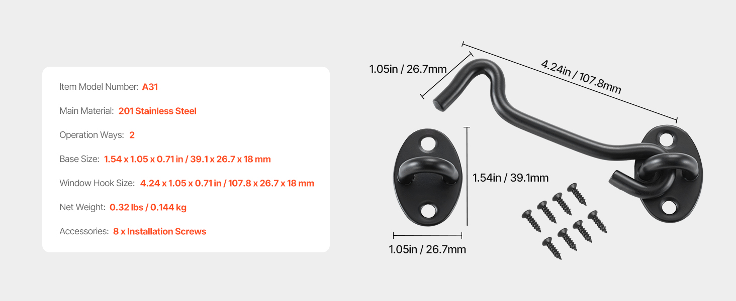 VEVOR Hook and Eye Gate Latch 2 Pack Barn Door Latch Hook with Mounting ...