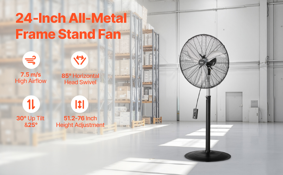 24" Industrial Pedestal Fan 3-Speed Oscillating Fan with Adjustable ...