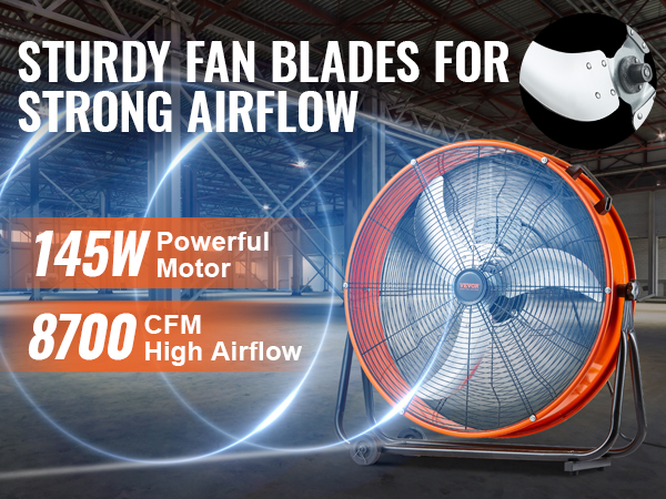 VEVOR Drum Fan 24 Inch High Velocity Industrial Use 3-Speed 8600CFM for ...