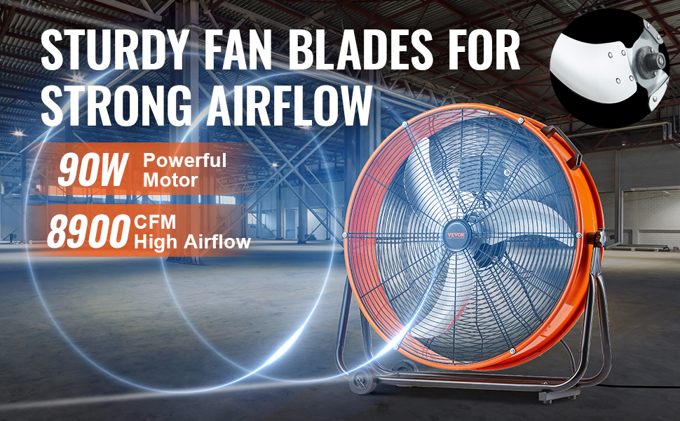 VEVOR Drum Fan 24 In High Velocity Industrial Infinitely Variable Speed ...