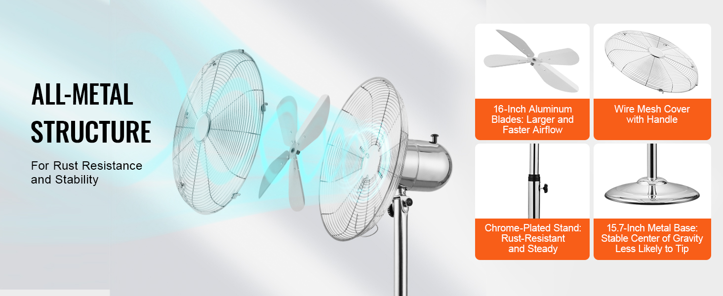 16 Inch Industrial Pedestal Fan Oscillating Standing Adjust Speeds for ...