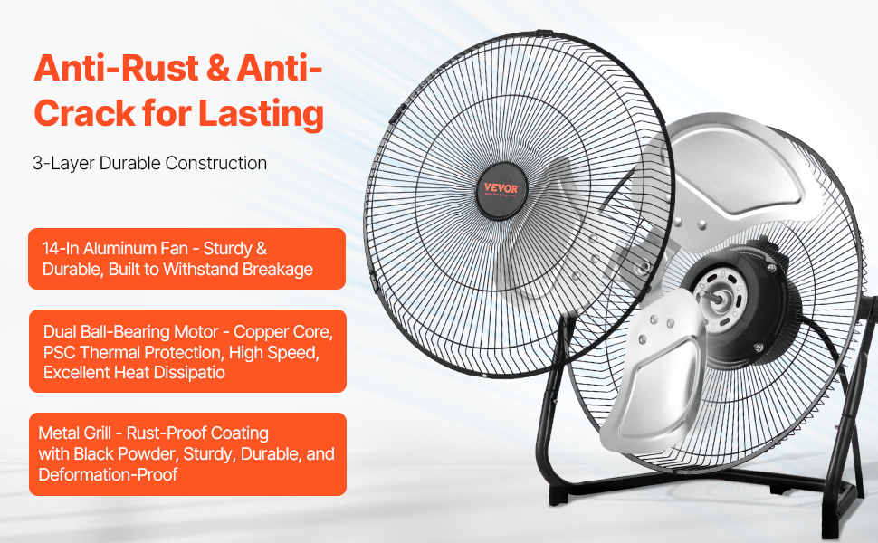 14 Inch Floor Fan 3 Speeds 360° Adjustable Tilt High-Velocity ...