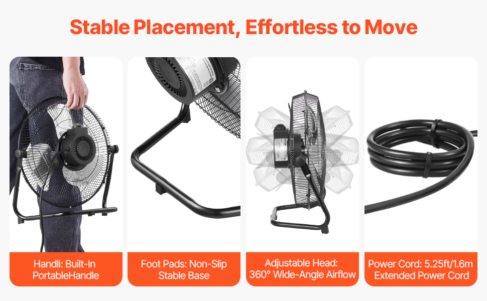 14 Inch Floor Fan 3 Speeds 360° Adjustable Tilt High-Velocity ...