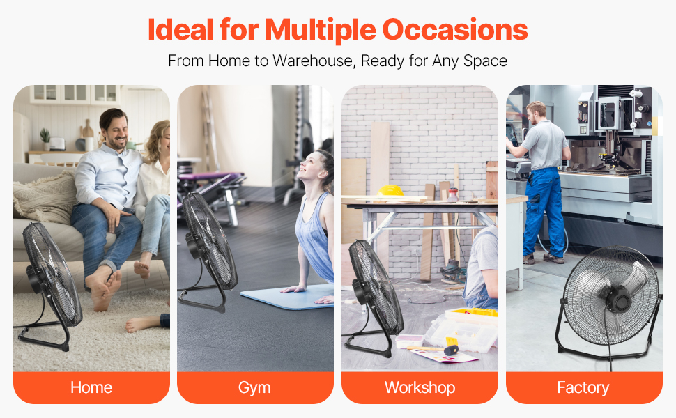 18 Inch Floor Fan 3 Speeds 360° Adjustable Tilt High-Velocity ...