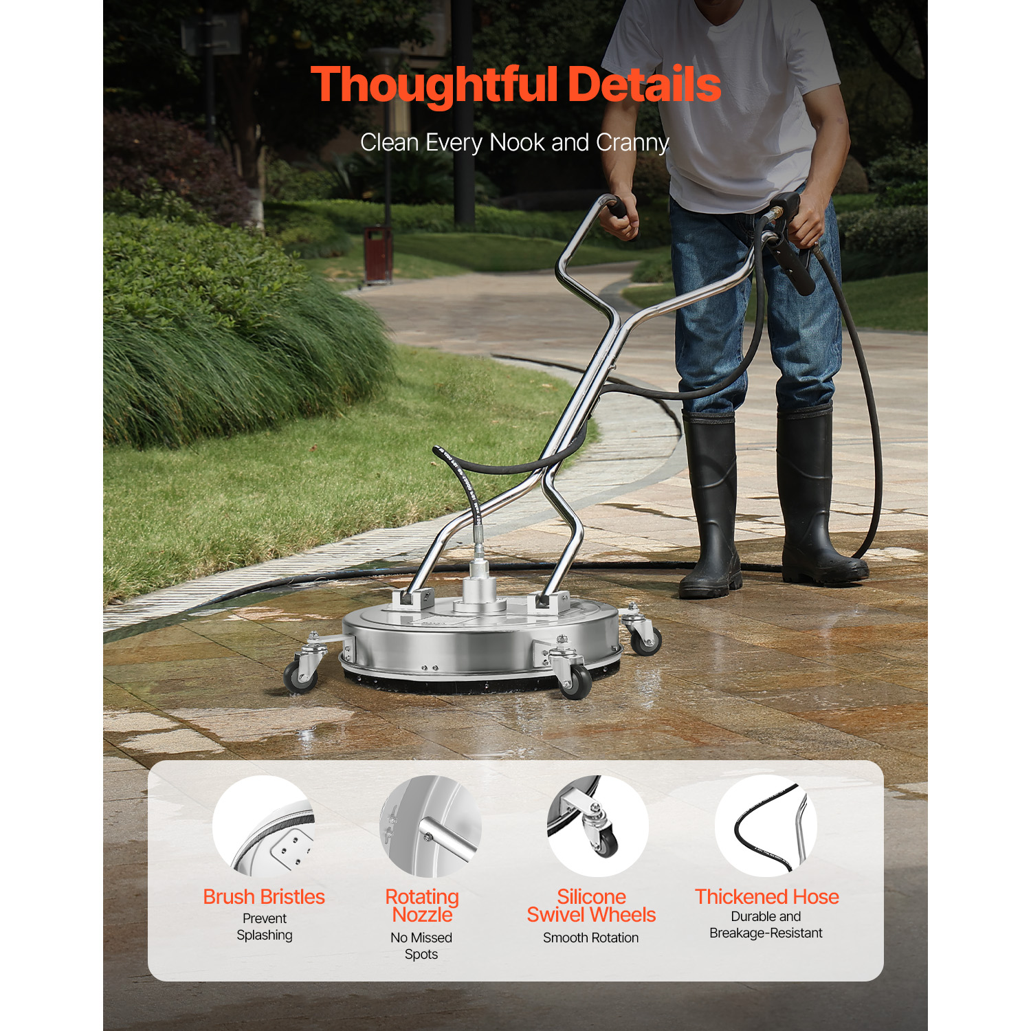 Mophorn 21" Pressure Washer Surface Cleaner, Stainless Steel Attachment ...