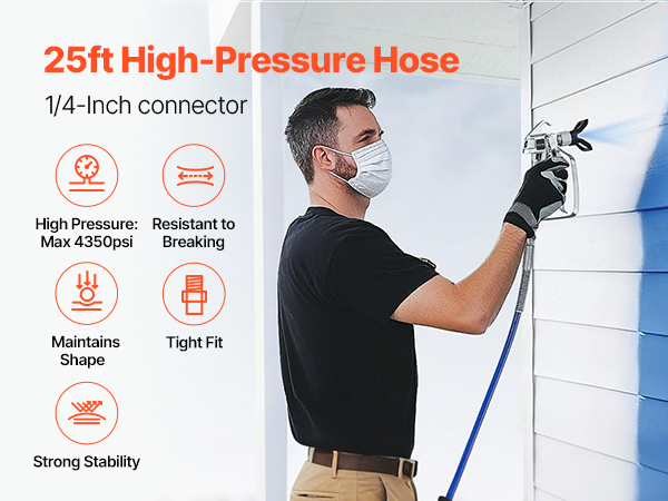 VEVOR 25ft Airless Paint Sprayer Hose 1/4 in Universal Airless Paint ...