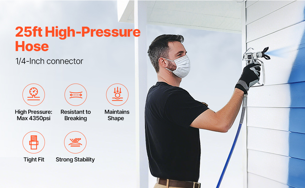 VEVOR 25ft Airless Paint Sprayer Hose 1/4 in Universal Airless Paint ...