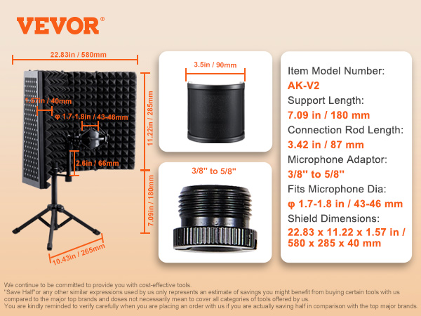 VEVOR Microphone Isolation Shield, 5-Panel, Studio Recording Mic Sound ...