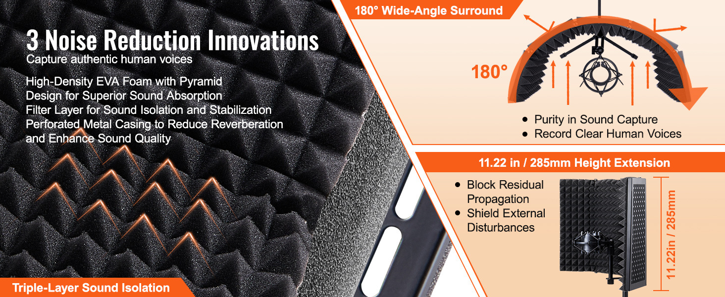 VEVOR Microphone Isolation Shield, 5-Panel, Studio Recording Mic Sound ...