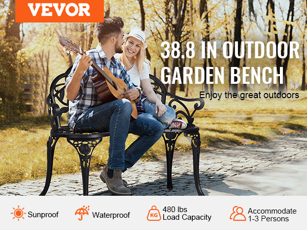 VEVOR Outdoor Bench, 38.8 inches Metal Garden Bench for Outdoors,480 ...