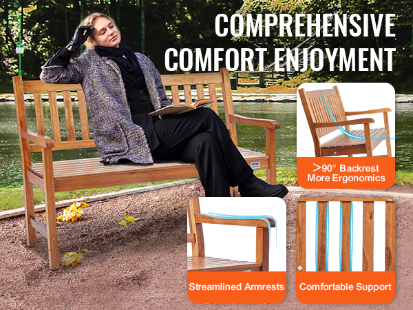 VEVOR Outdoor Bench, 50 inches Wood Garden Bench for Outdoors, Outdoor ...