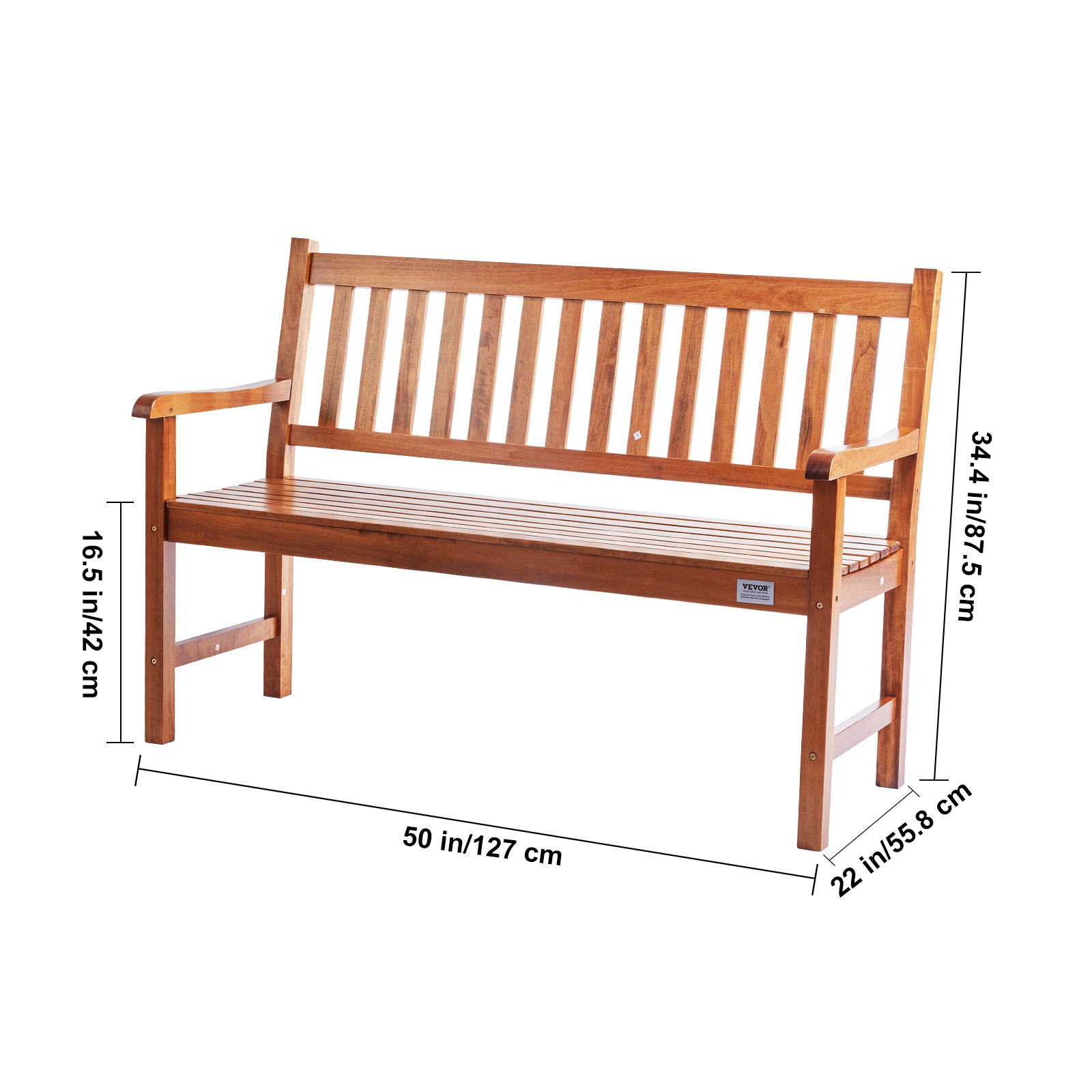 VEVOR Outdoor Bench, 50 inches Wood Garden Bench for Outdoors, 800 lbs ...