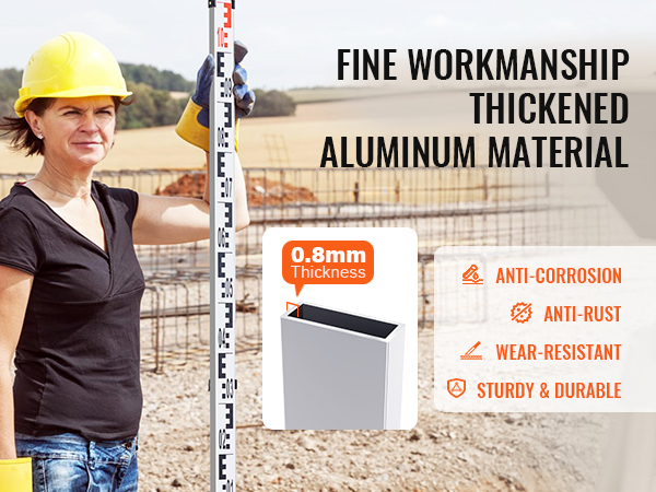 VEVOR Measuring Rod 3M Metric Telescopic Grade Rod CM/MM w/ Bubble ...