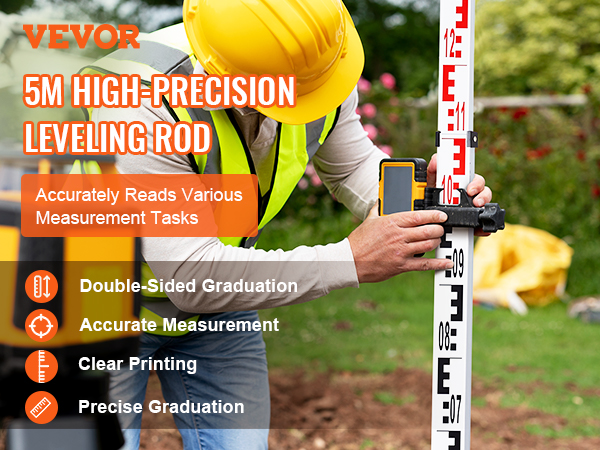 VEVOR Measuring Rod 5M Metric Telescopic Grade Rod CM/MM w/ Bubble ...