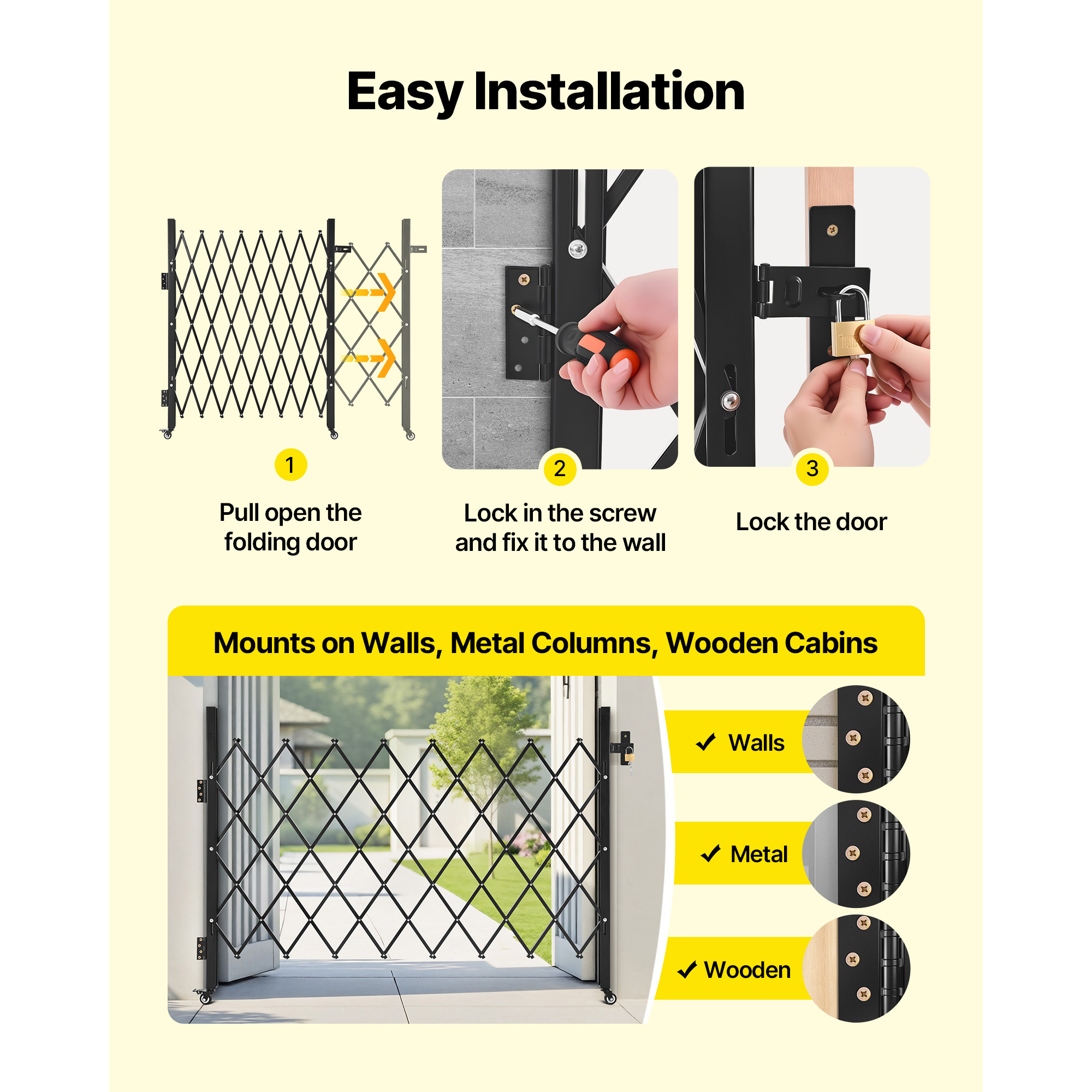 Mophorn Single Folding Security Gate, Lockable Scissor-Style Gate with ...
