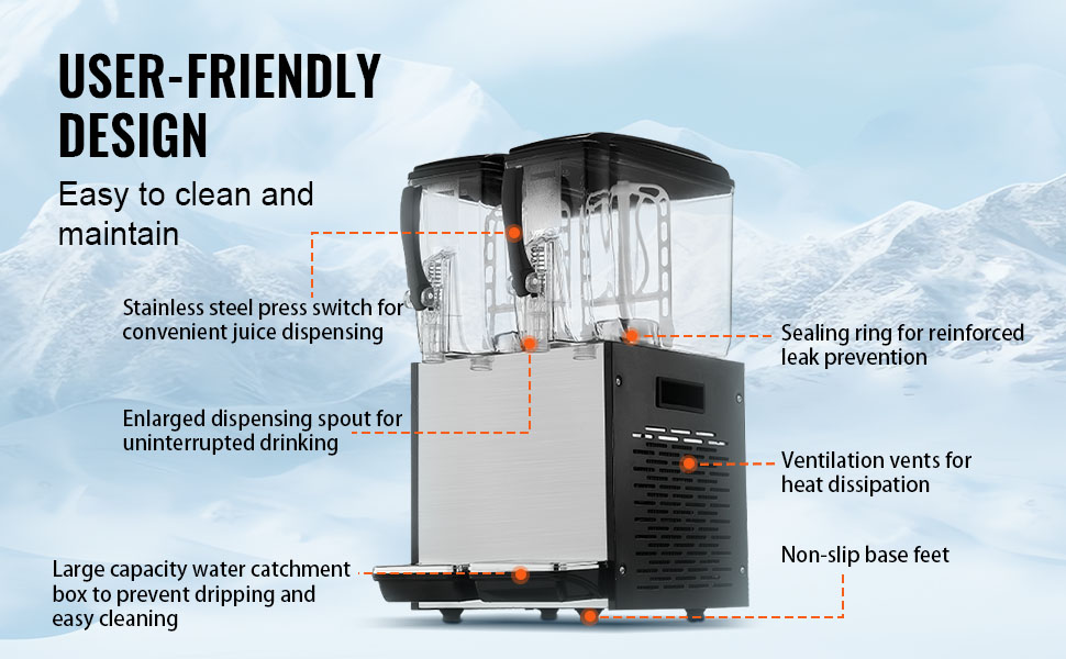 VEVOR Commercial Beverage Dispenser 12L x 2 Tanks Cold Juice Ice Drink ...