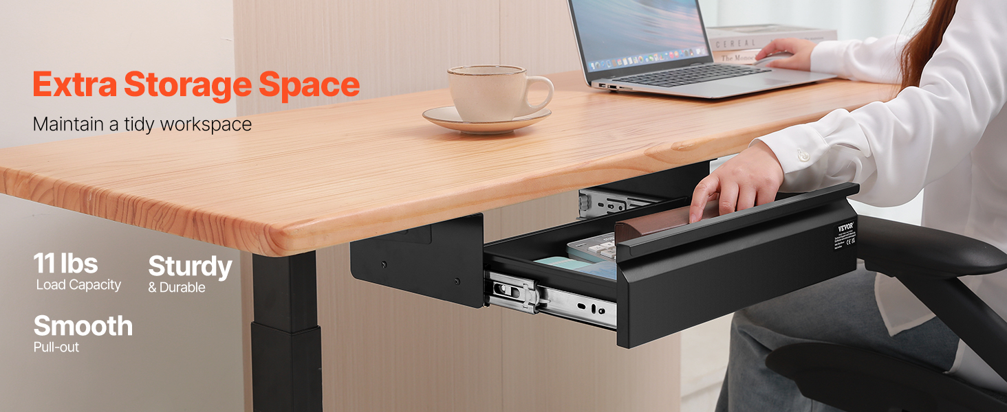 16 in Under Desk Drawer Organizer Slide-out Drawer Space Saver for Home ...