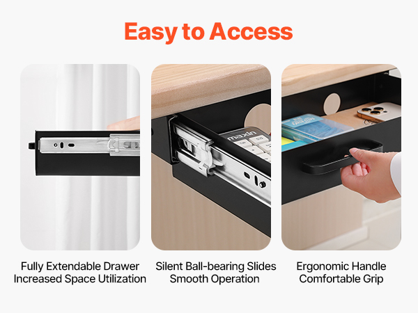 VEVOR 58 cm Under Desk Drawer Organizer Slide-out Drawer Space Saver ...