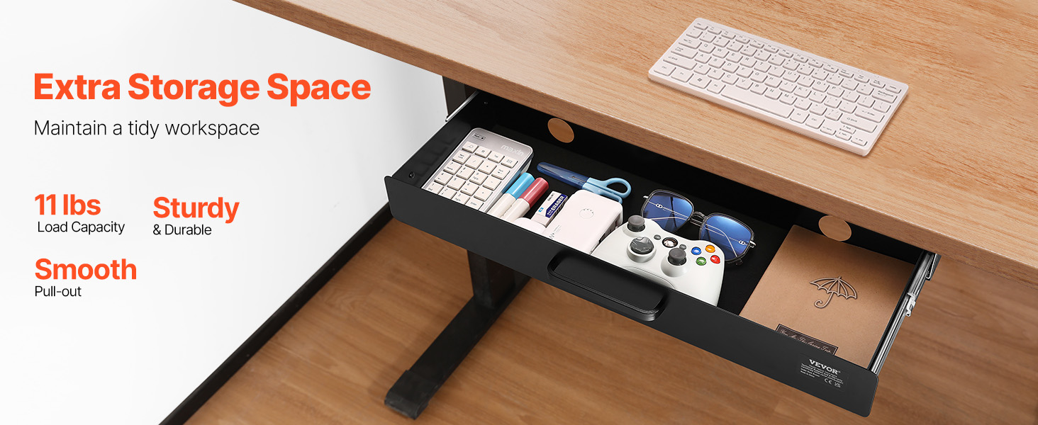 VEVOR 58 cm Under Desk Drawer Organizer Slide-out Drawer Space Saver ...