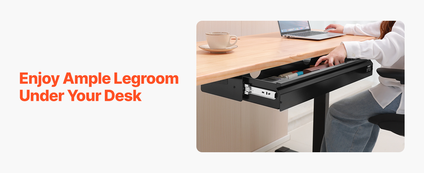 26 in Under Desk Drawer Organizer Slide-out Drawer Space Saver for Home ...