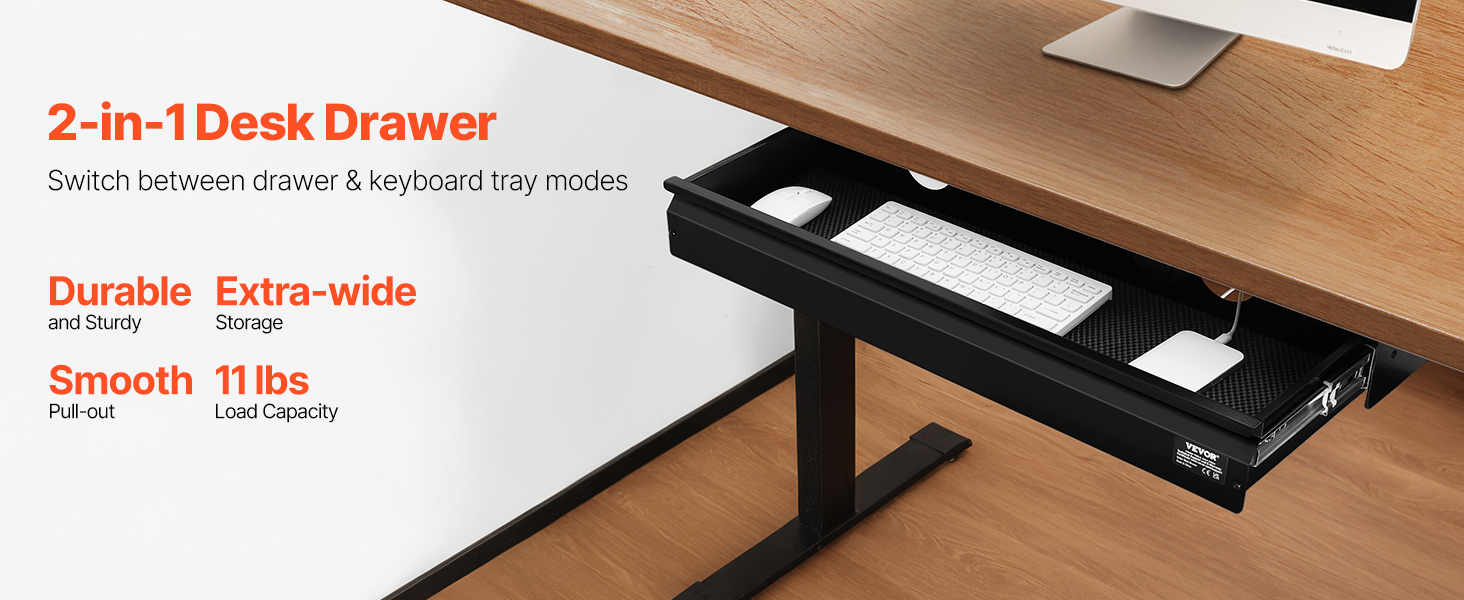 26 in Under Desk Drawer Organizer Slide-out Drawer Space Saver for Home ...