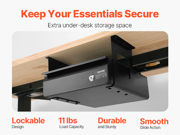 VEVOR 13" Lockable Under Desk Drawer Organizer Slide-out Drawer for ...